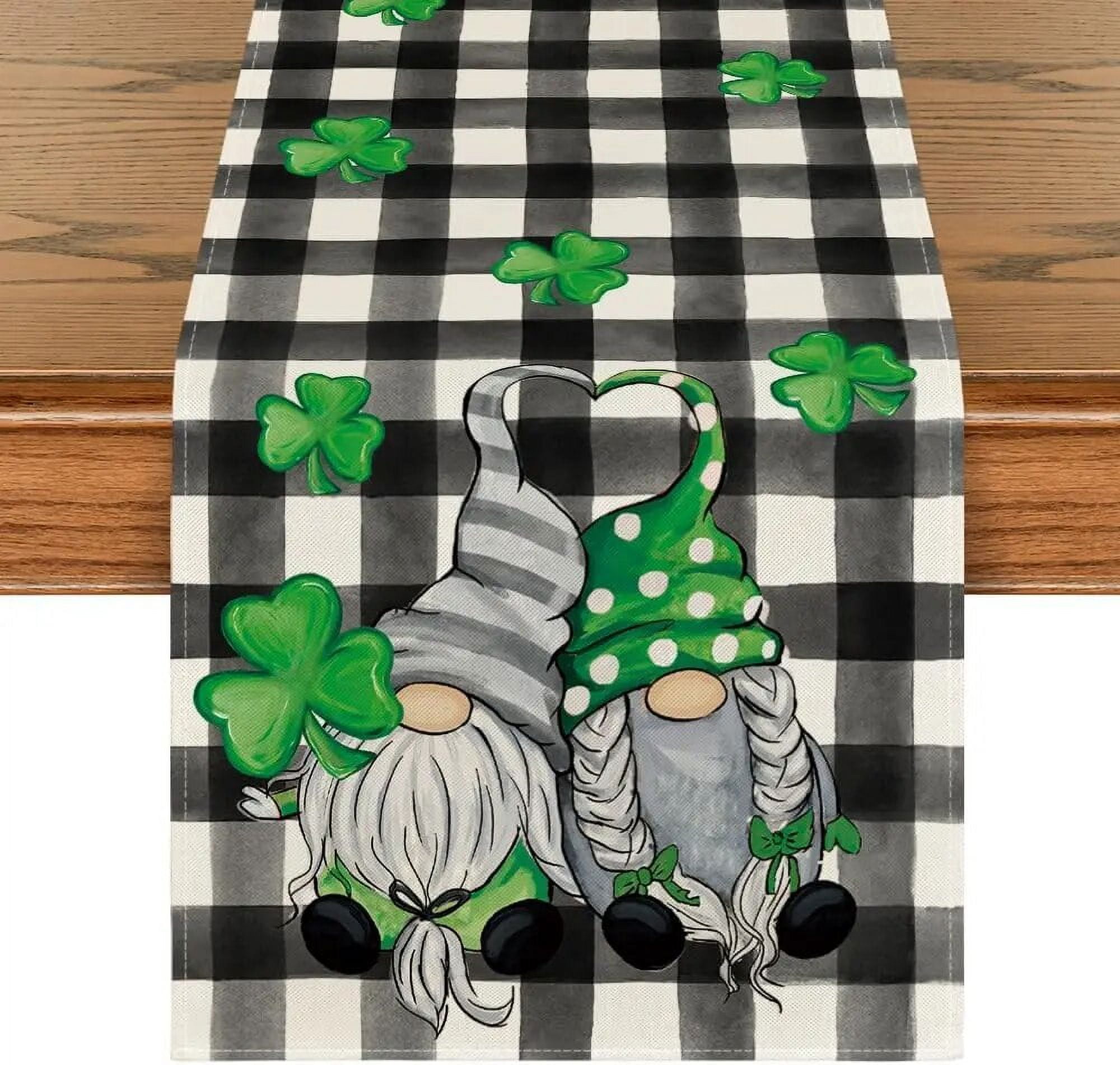 Lucky Shamrock St Patrick S Day Linen Table Runner Spring Black And