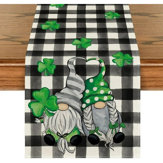 Lucky Shamrock St. Patrick's Day Linen Table Runner Spring Black and ...