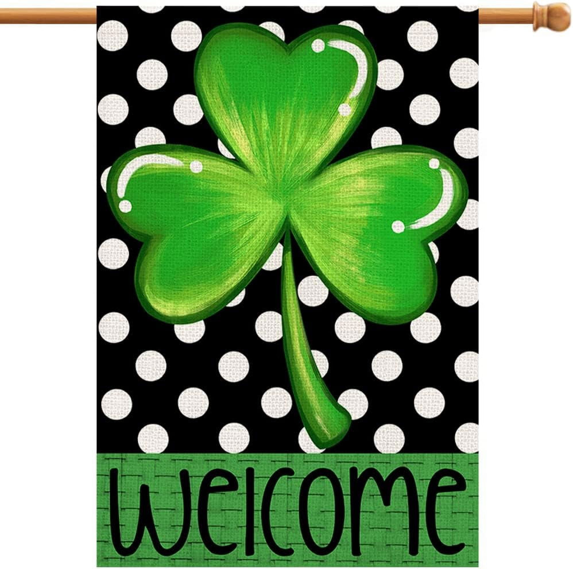 Lucky Shamrock St Patricks Day Garden Flag 12x18 Inch Double Sided Burlap, Welcome Seasonal Sign ...