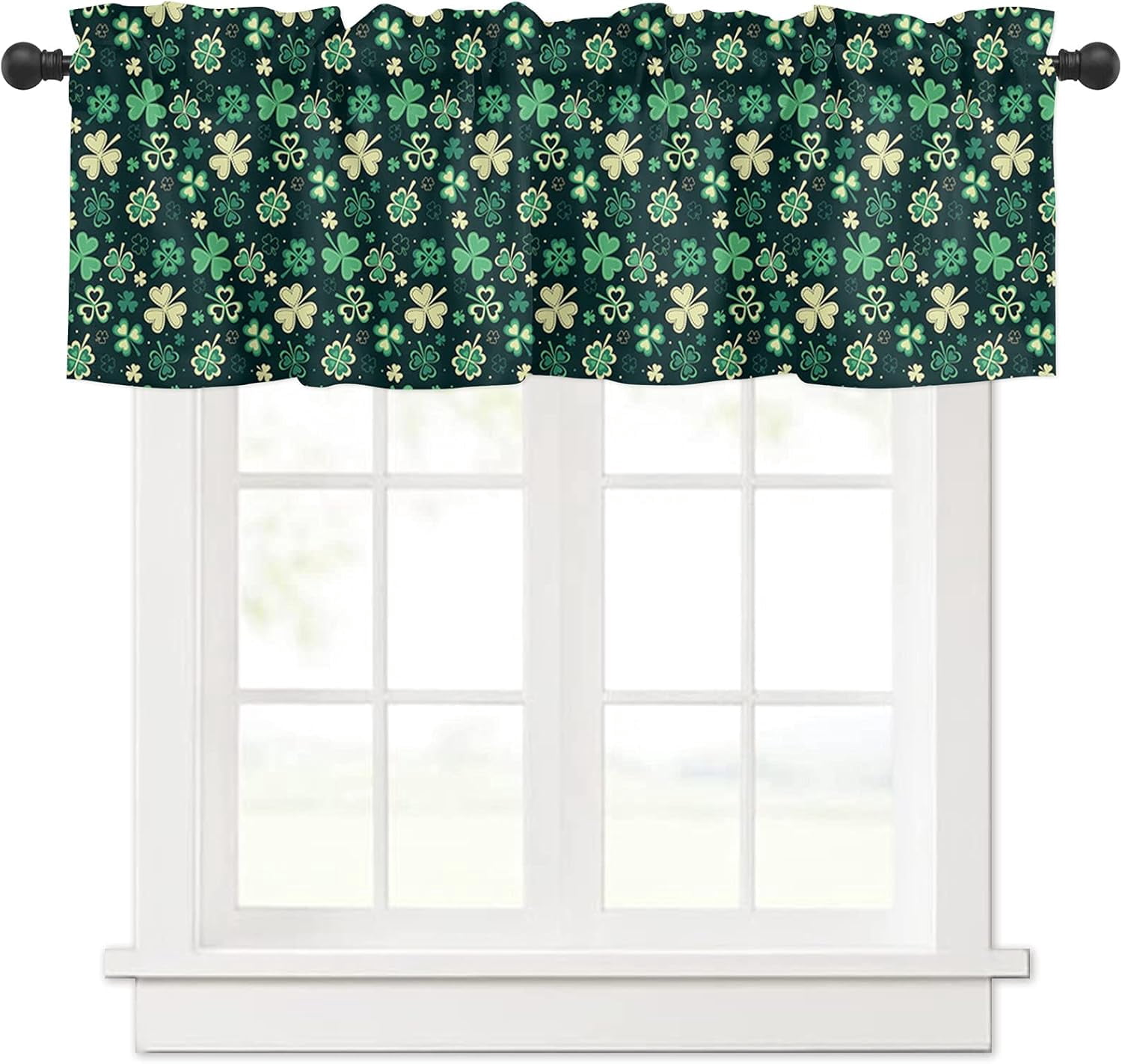 Lucky Shamrock Valances for Windows, St. Patricks Day Print Green Rod ...