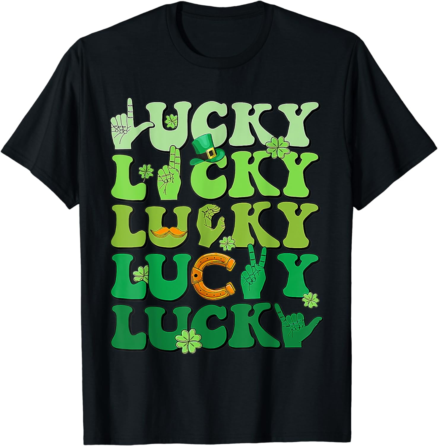 Lucky Sign Language Deaf St Patricks Day Irish Shamrock ASL T-Shirt ...