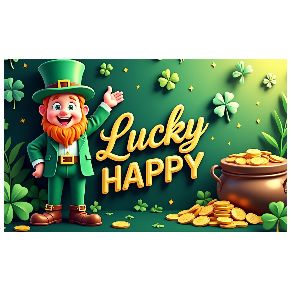 Lucky St Patricks Day Leprechaun Gold Coins Banner Lucky Clover ...