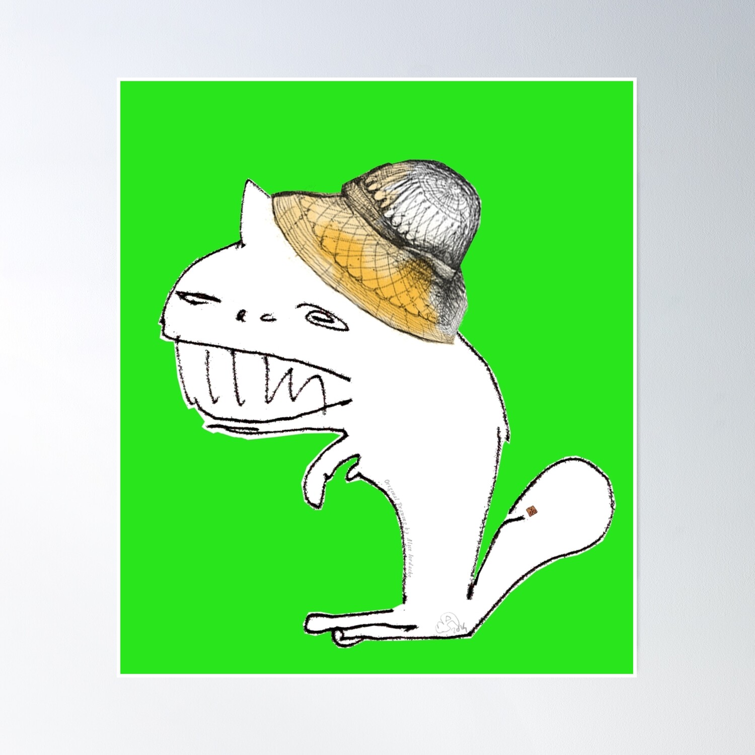 Lucky Straw Hat Cat (Original Drawing By Acci) Poster Wall Art, Modern ...