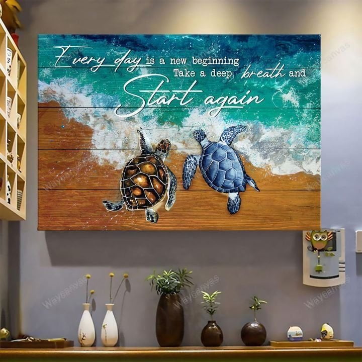 Lucky Turtle Painting, Blue Ocean, Every Day Is A New Beginning - Jesus ...