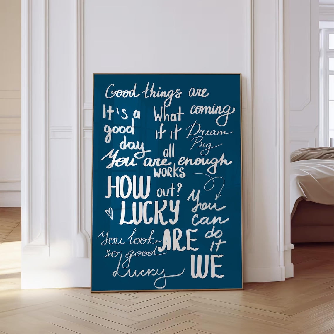 How Lucky Are We Wall Art Print Navy Blue Preppy Print Retro Trendy ...