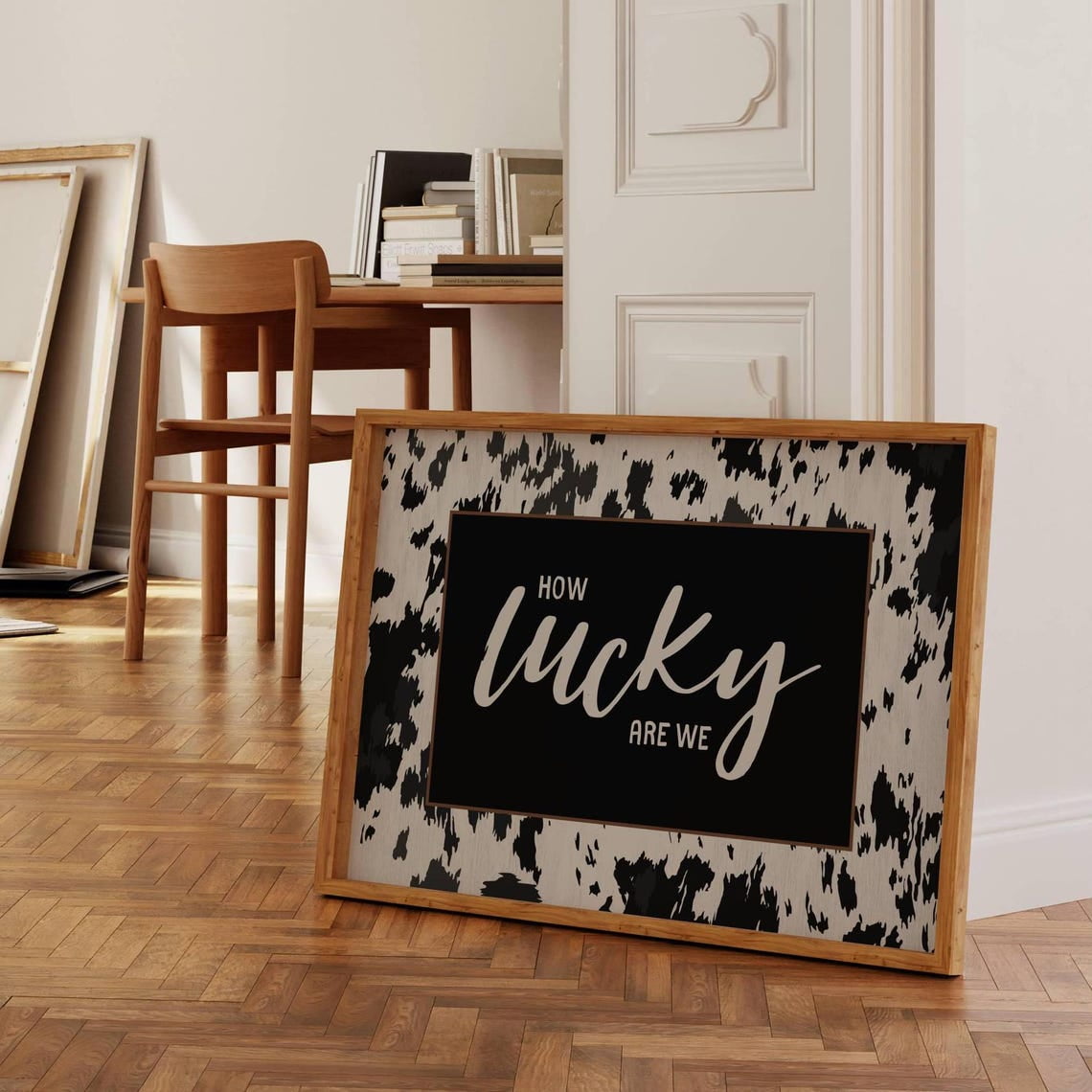 How Lucky Are We, Cowhide Sign, Horizontal Poster, Cowgirl Print, Retro ...