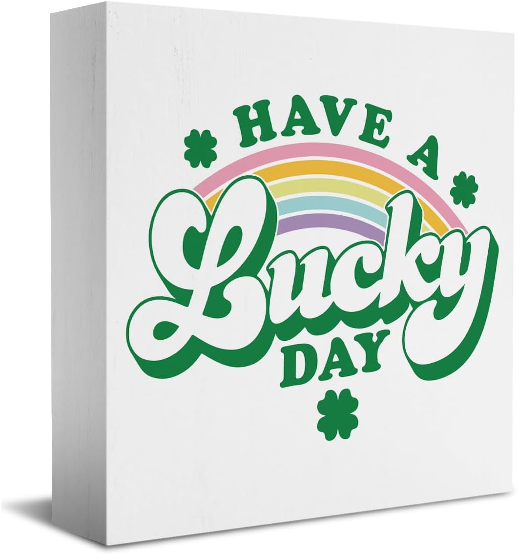 Lucky Wooden Box Sign Funny March Desk Decor St Patricks Day Decor ...