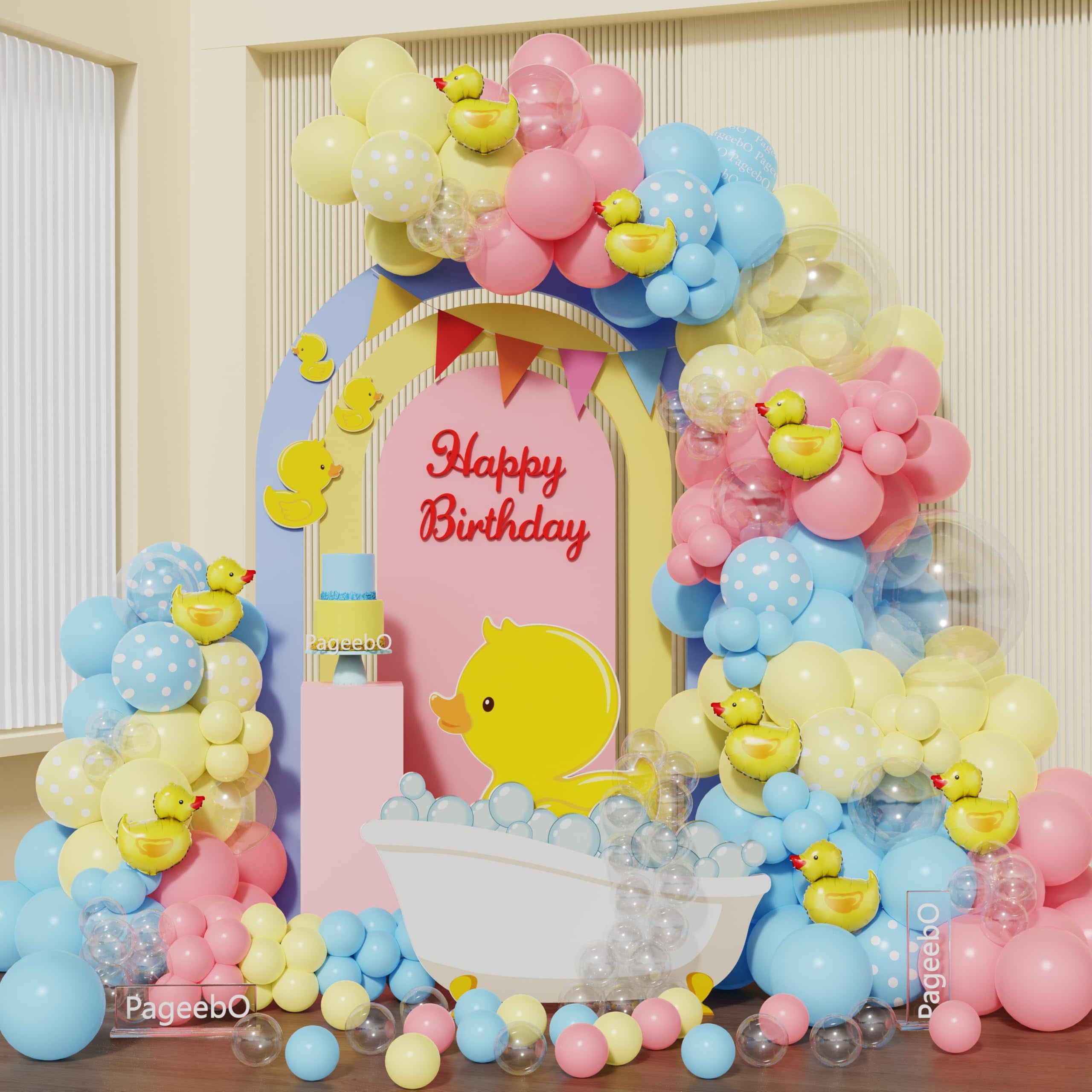 Lucky Yellow Duck Balloon Arch Garland Kit, 157 pcs Pink and Blue Polka ...