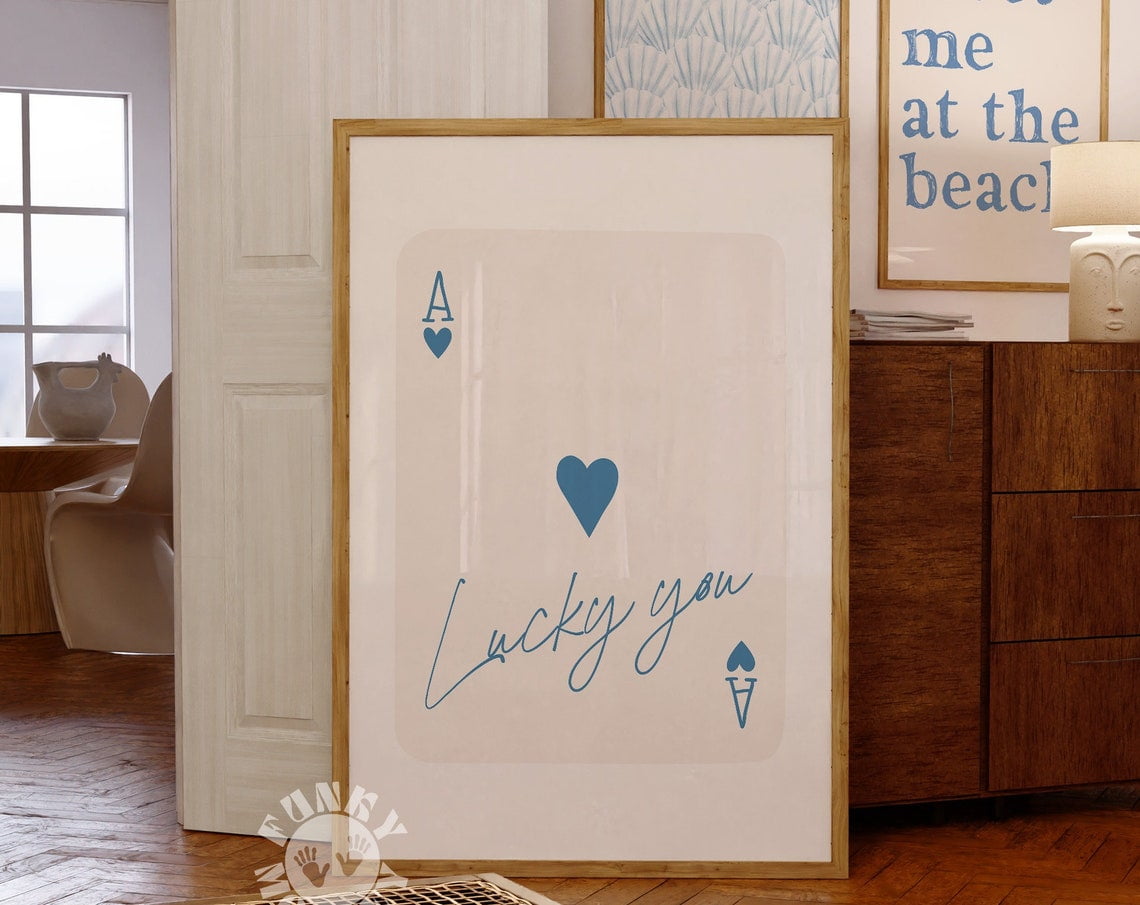 Lucky You Blue Wall Art Print, Preppy Poster, Trendy Wall Art, Retro ...