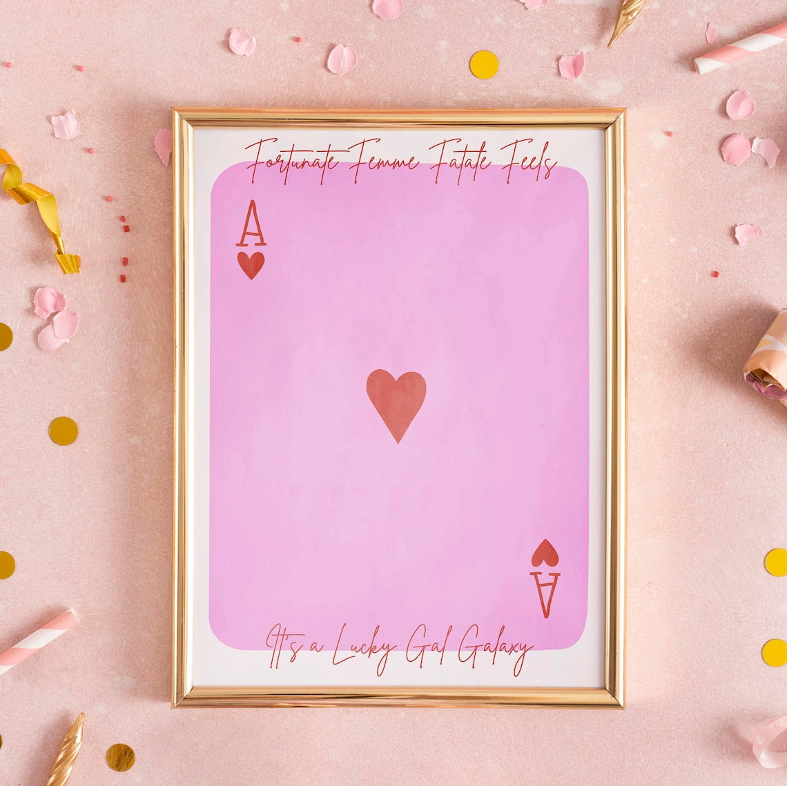 Lucky You Pink Playing Card Wall Art, Stretched Canvas Size 12x18 ...