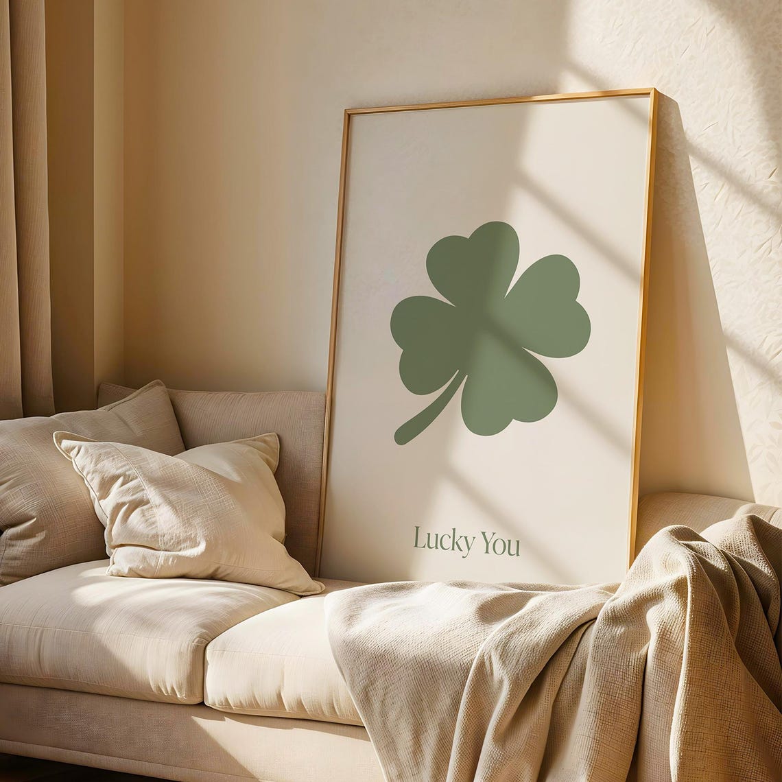Lucky You Poster, 4 Leaf Clover Sage Green Irish Wall Art, Minimalist ...