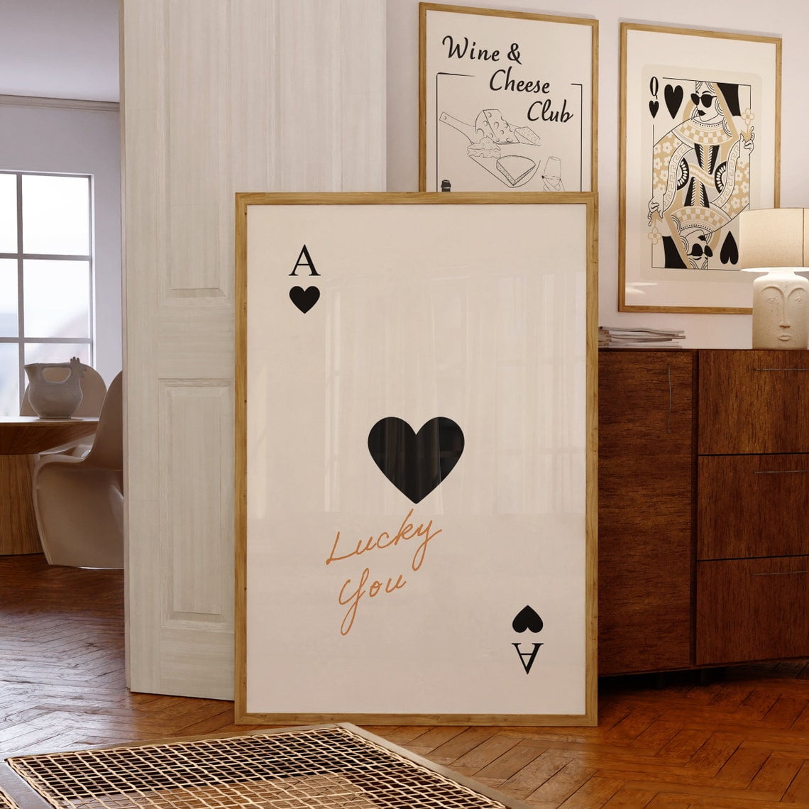 Lucky You Print, Playing Cards Funky Wall Art, Black Ace With Heart ...