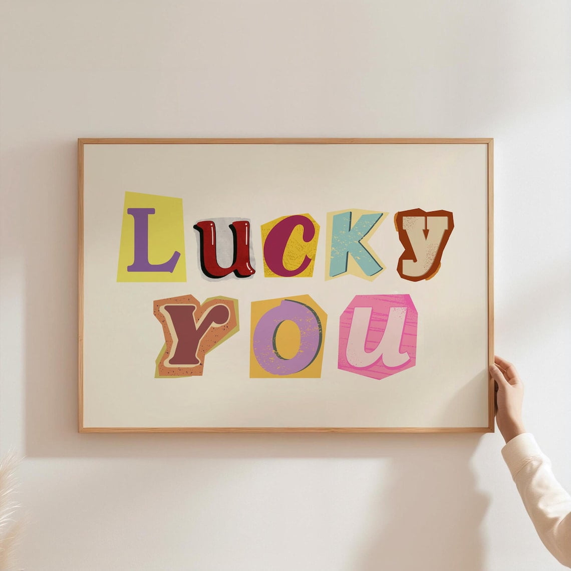 Lucky You Ransom Letter Style Wall Art Trendy Aesthetic Retro ...