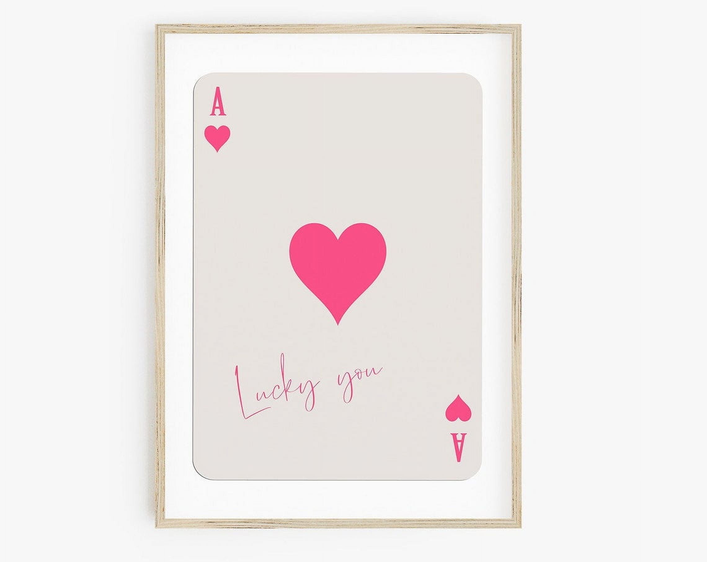 Lucky You Trendy Wall Art Poster Print, Pink Ace Of Hearts Playing Card ...