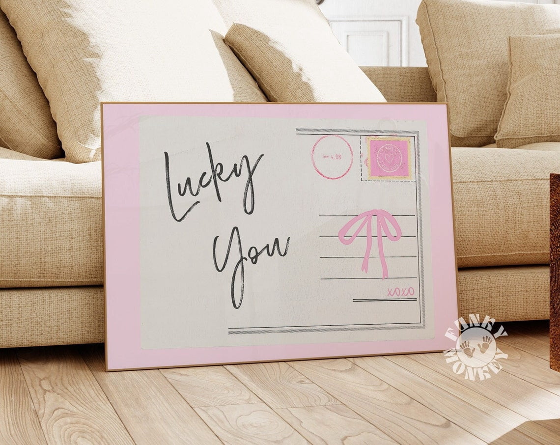 Lucky You , Trendy Wall Art Print, Pink Retro Postcard Print, Preppy ...