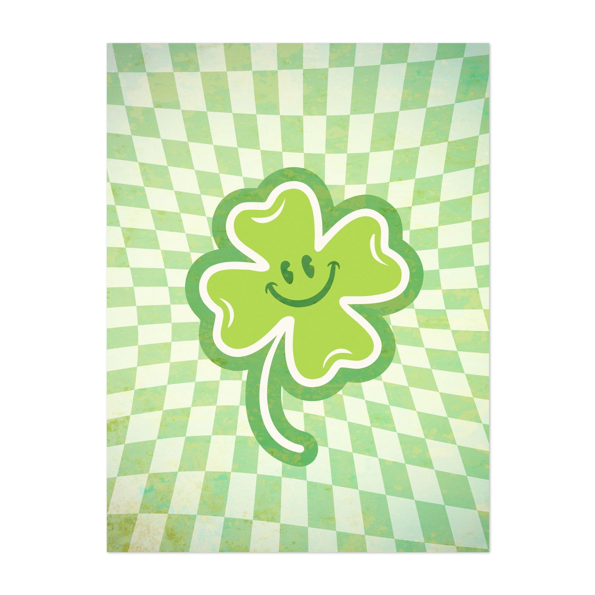 Lucky four leaf clover in retro groovy style. - Illustration Humor ...