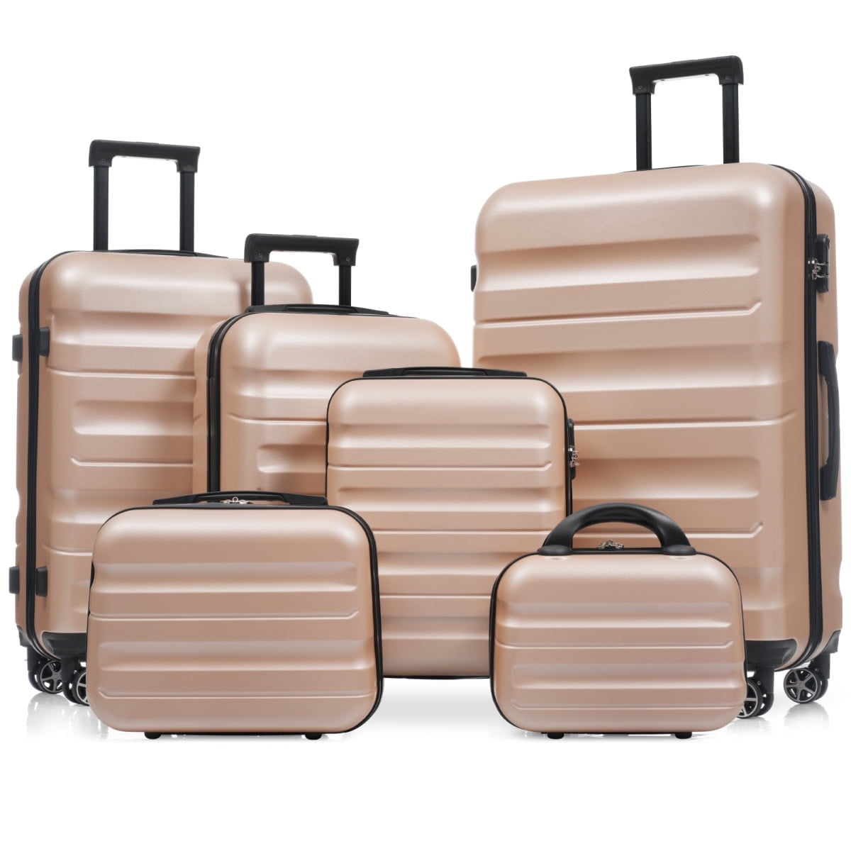 【LuckyNote】6-Piece Nestable ABS Hardshell Luggage Set, Space-Saving ...