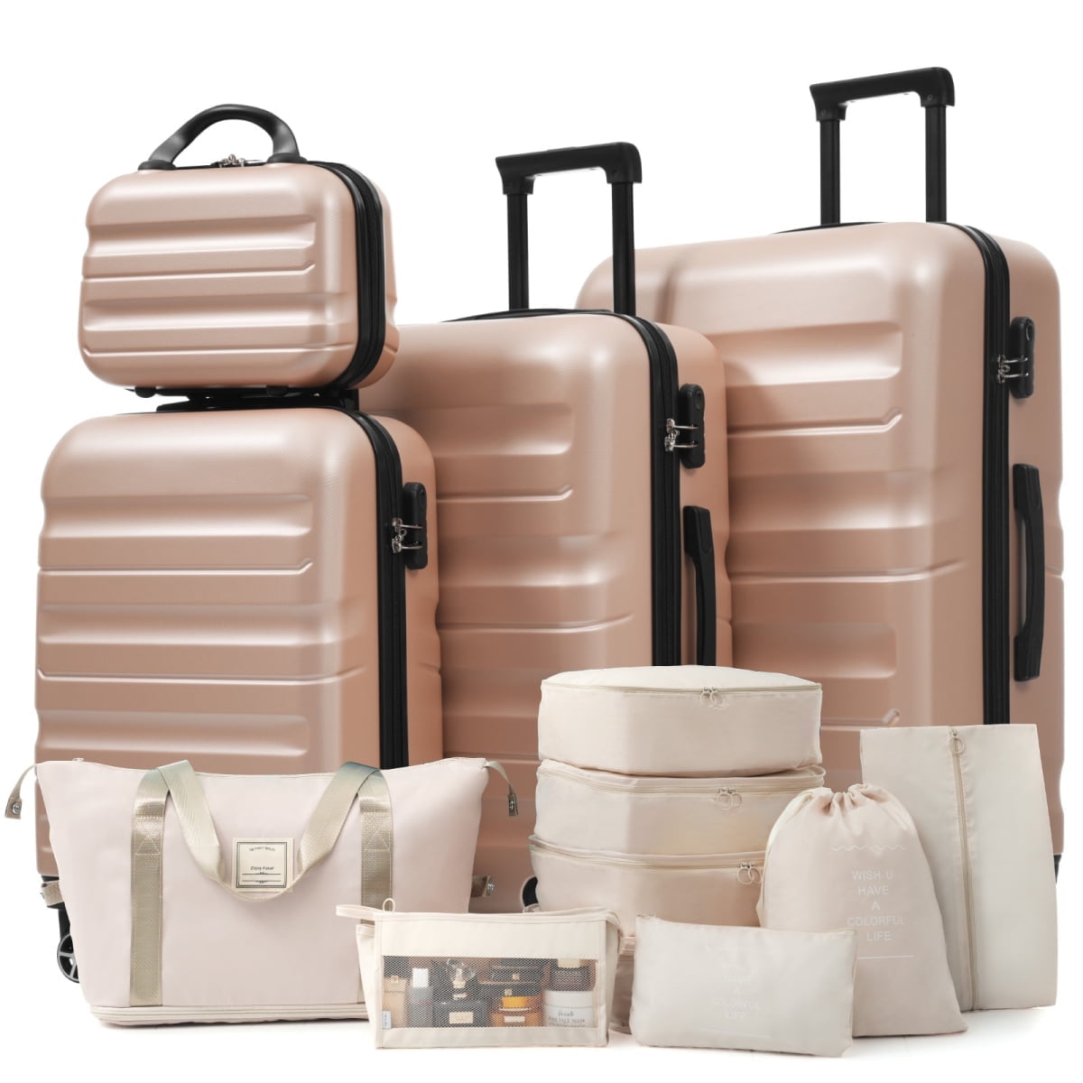 【LuckyNote】Space-Saving 4-Piece ABS Luggage Set, Nestable Hardshell ...