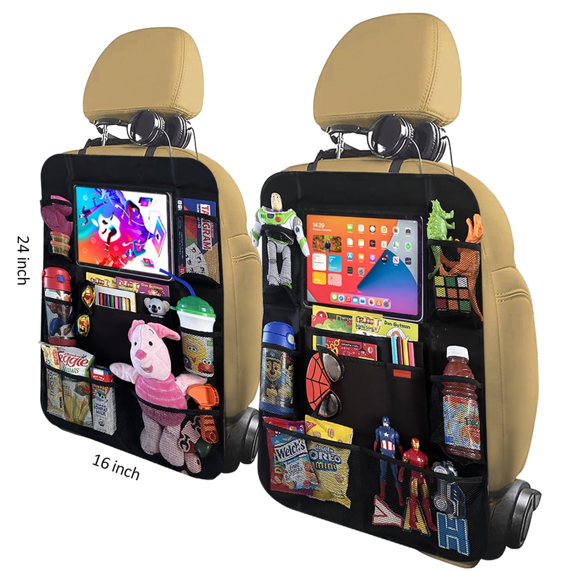 Luckybay 2-Pack Car Backseat Organizer Set – 10" Tablet Holder + 9 ...