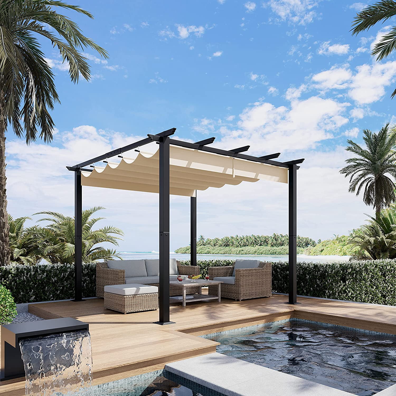 Luckyberry 10' X 10' Outdoor Retractable Pergola with Sun Shade Canopy ...