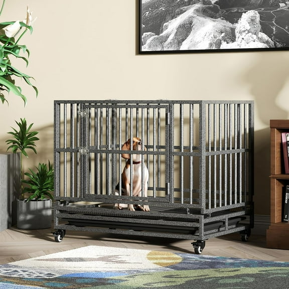 Heavy Duty Escape-Proof Dog Crate - XL Metal Kennel with 3 Doors ...