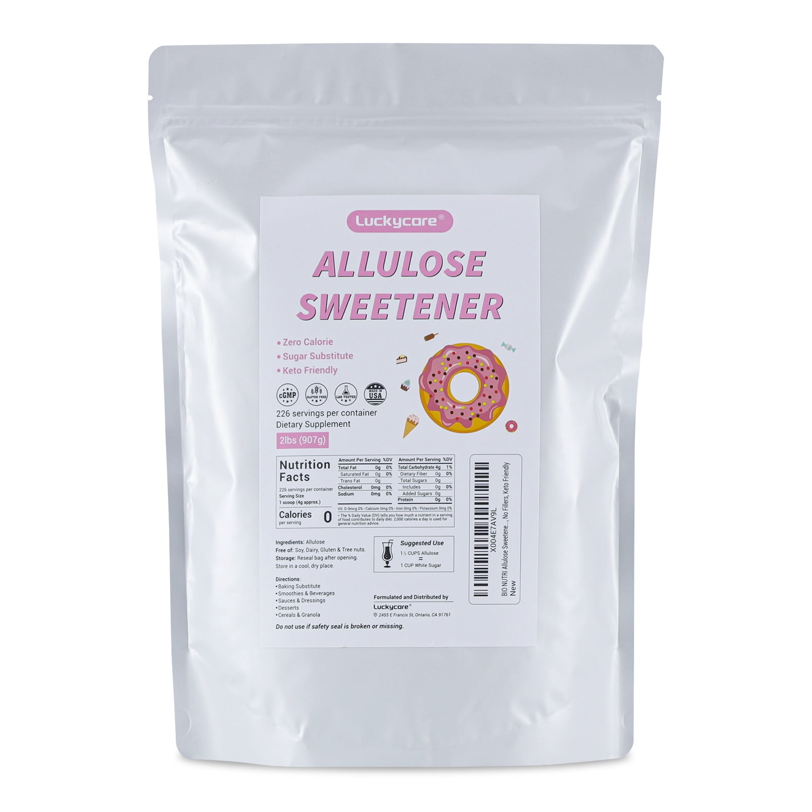 Luckycare Allulose Sweetener 2 Pounds, Zero Calorie Sugar Substitute ...