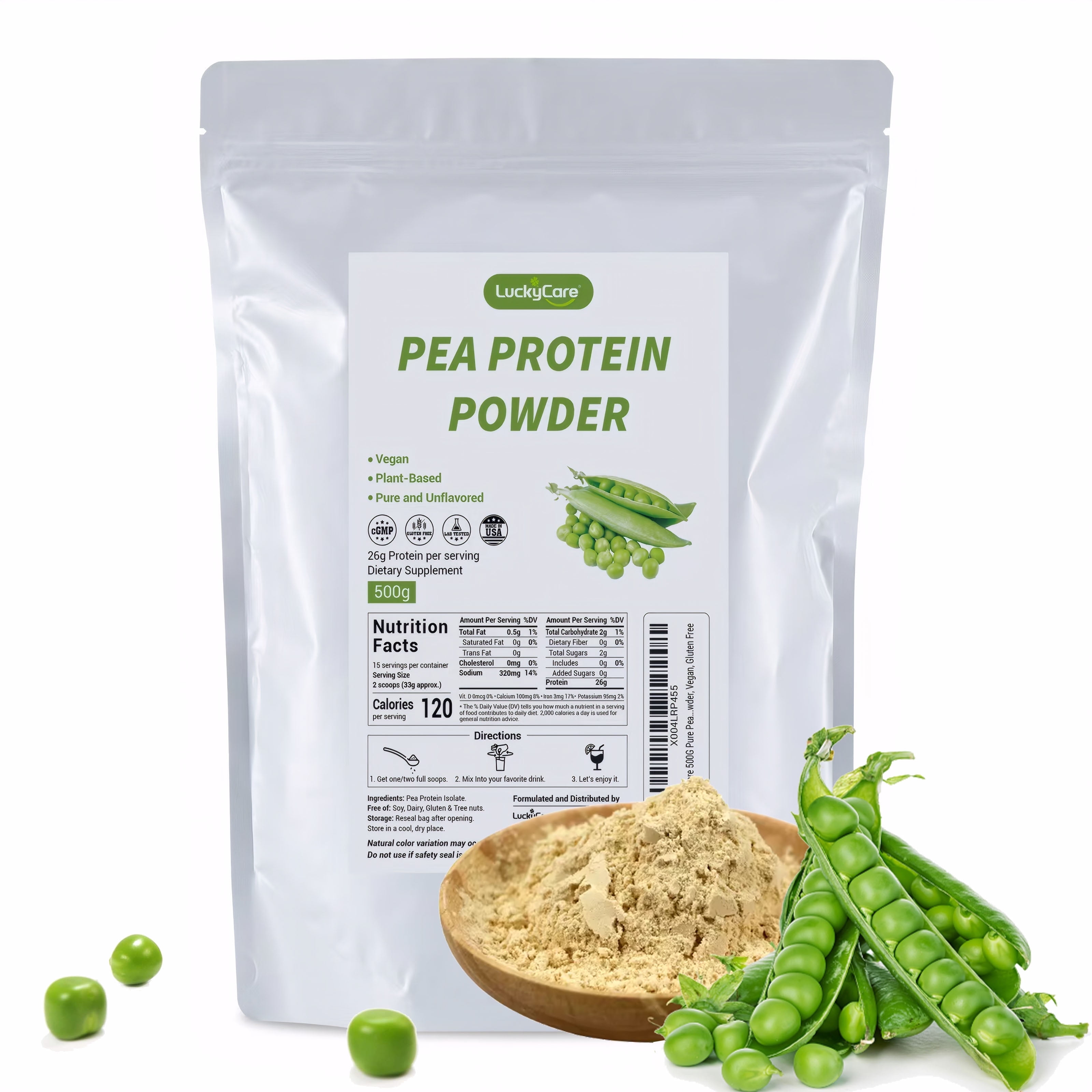 Luckycare Pure Pea Protein Powder 1.1lb – Original Unflavored | Vegan ...