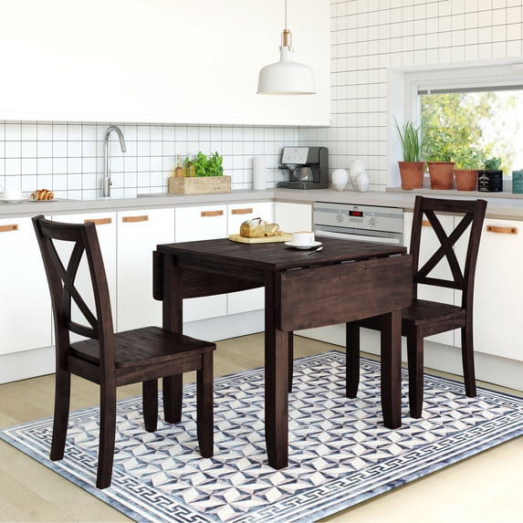 Luckynote 3-Piece Wood Drop Leaf Breakfast Nook Dining Table Set with 2 ...