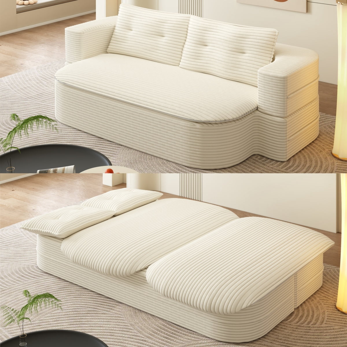 [Luckynote]78.7" Modern 2-in-1 Foldable Sofa with Functional Blanket ...