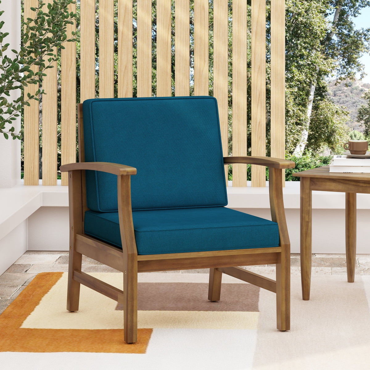 Luckynote Club Chair, Acacia Wood Frame with Slat Design, Weather ...