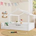 [Luckynote]Full House Floor Bed, White, with Guardrails and Roof, Built ...
