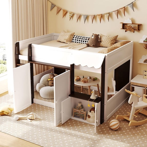 Luckynote Full House Loft Bed, Wood Frame with Playhouse Design and ...