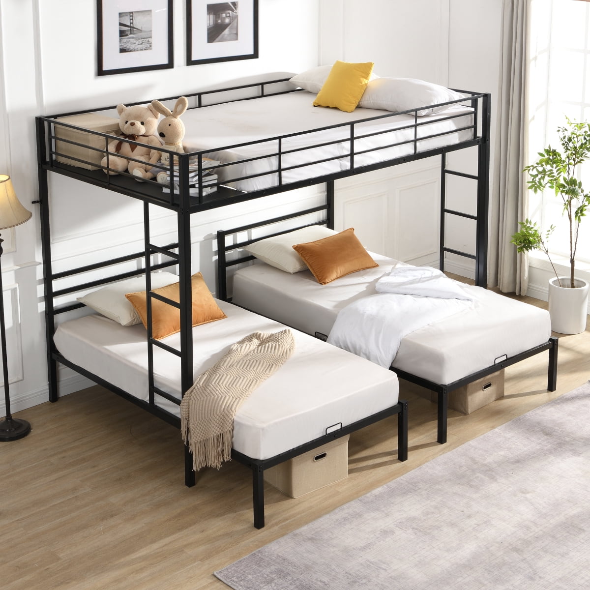 [Luckynote]Full Over Twin Over Twin Bunk Bed ,Triple Bunk Bed With a ...