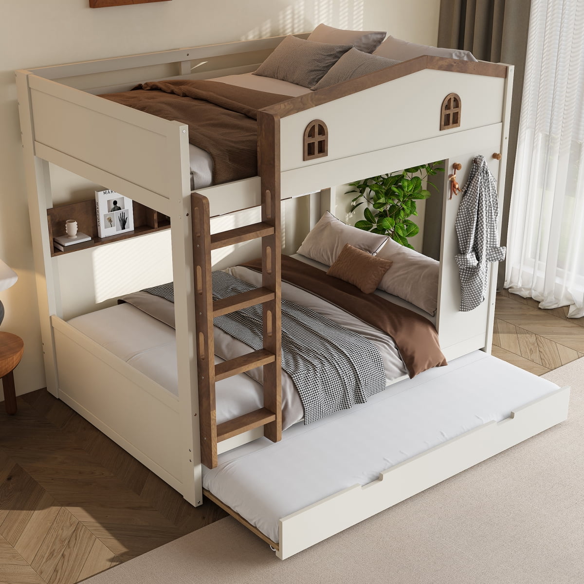 [Luckynote]Full over Full Bunk Bed with Trundle and Storage Shelves ...