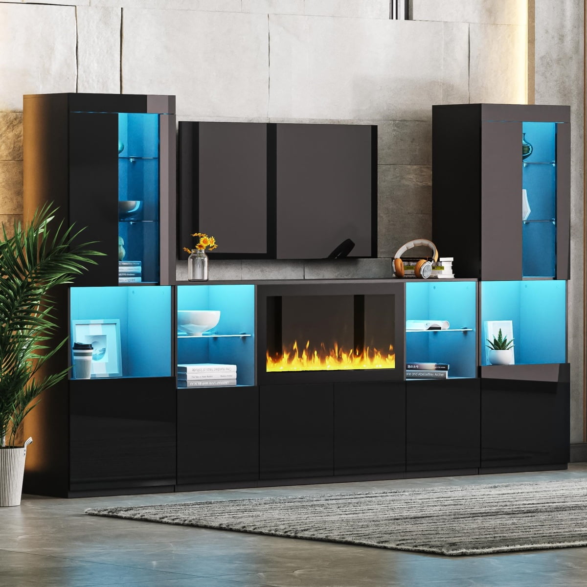 [Luckynote]Modern TV Stand with 34.2" Non-heating Electric Fireplace ...