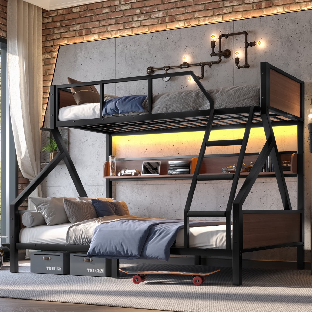 [Luckynote]Twin XL over Queen Bunk Bed, Metal Bunk Bed with Storage ...
