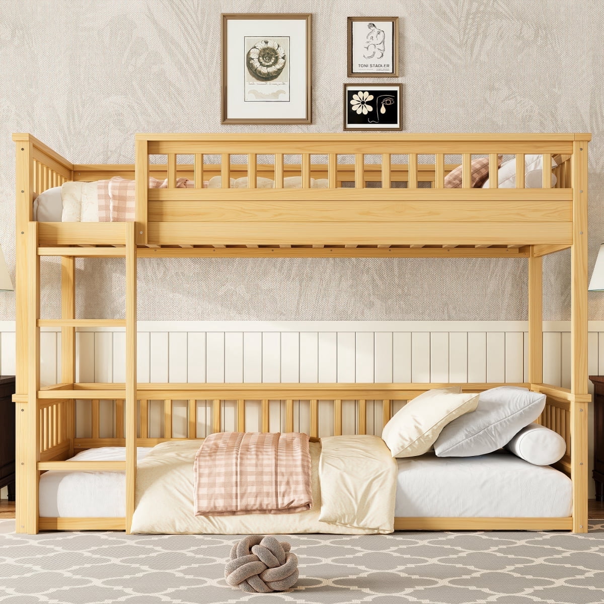 Luckynote Twin XL over Twin XL Bunk Bed, Detachable Solid Wood Frame ...
