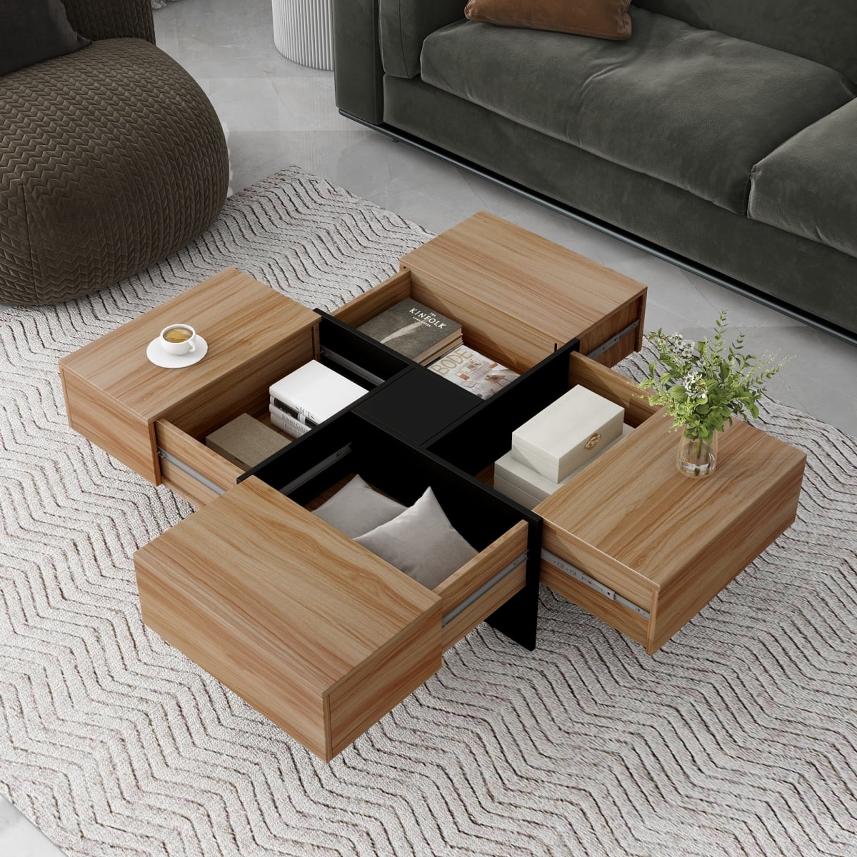 [Luckynote]Unique Design Coffee Table with 4 Hidden Storage ...