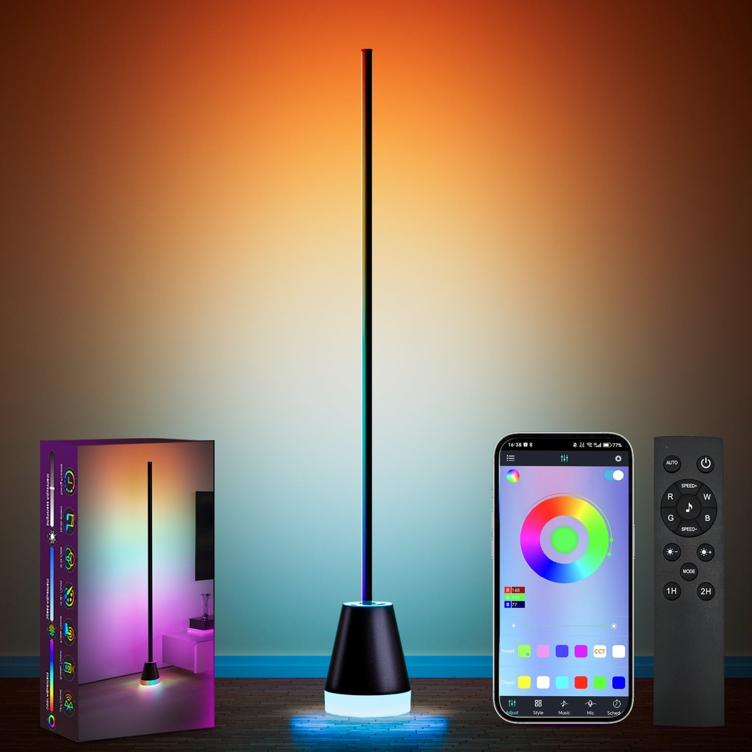 Luckystyle Smart RGB LED Corner Floor Lamp,172 LEDs Bright Standing ...