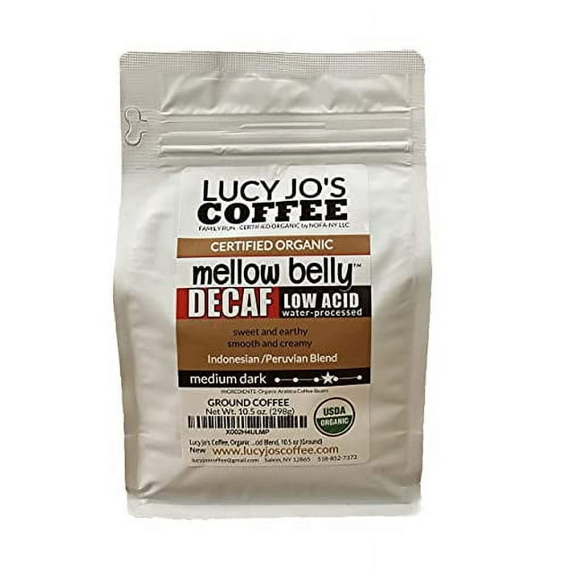Lucy Jo's Coffee, Organic Decaf Mellow Belly Low Acid Blend, Medium Dark, 10.5 oz (Ground ...
