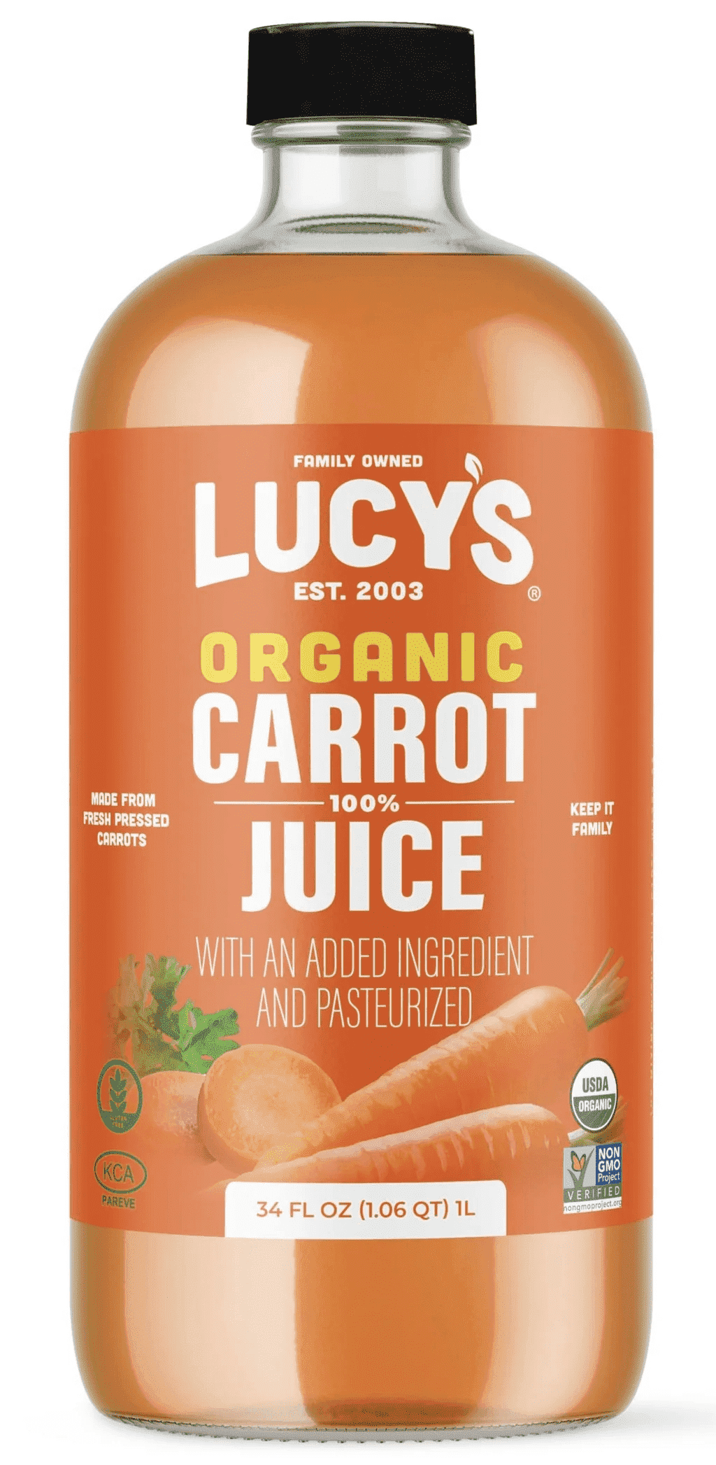 Lucy’s AMERICAN CARROTS Organic 99% Pure Carrot Juice - 34 oz. Glass ...