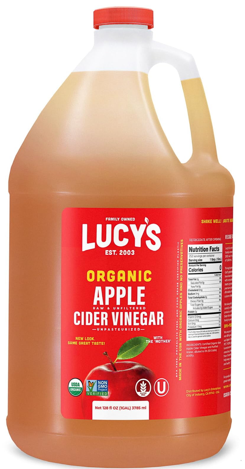 Lucy's Family Owned SCH4 - GALLON SIZE, Organic, With the Mother, Apple ...