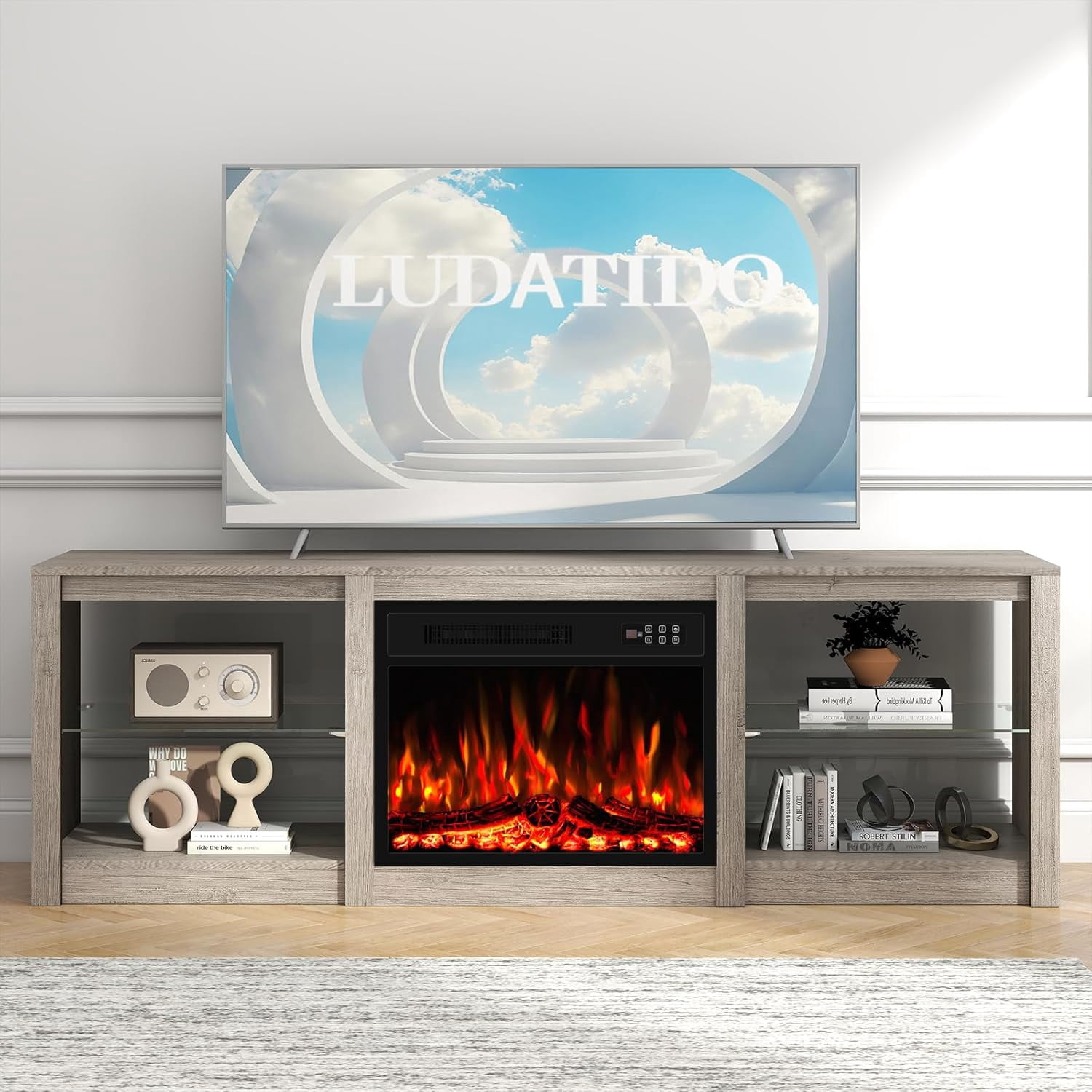 Ludatido 70 Inch Fireplace TV Stand with 23" Fireplace Insert ...