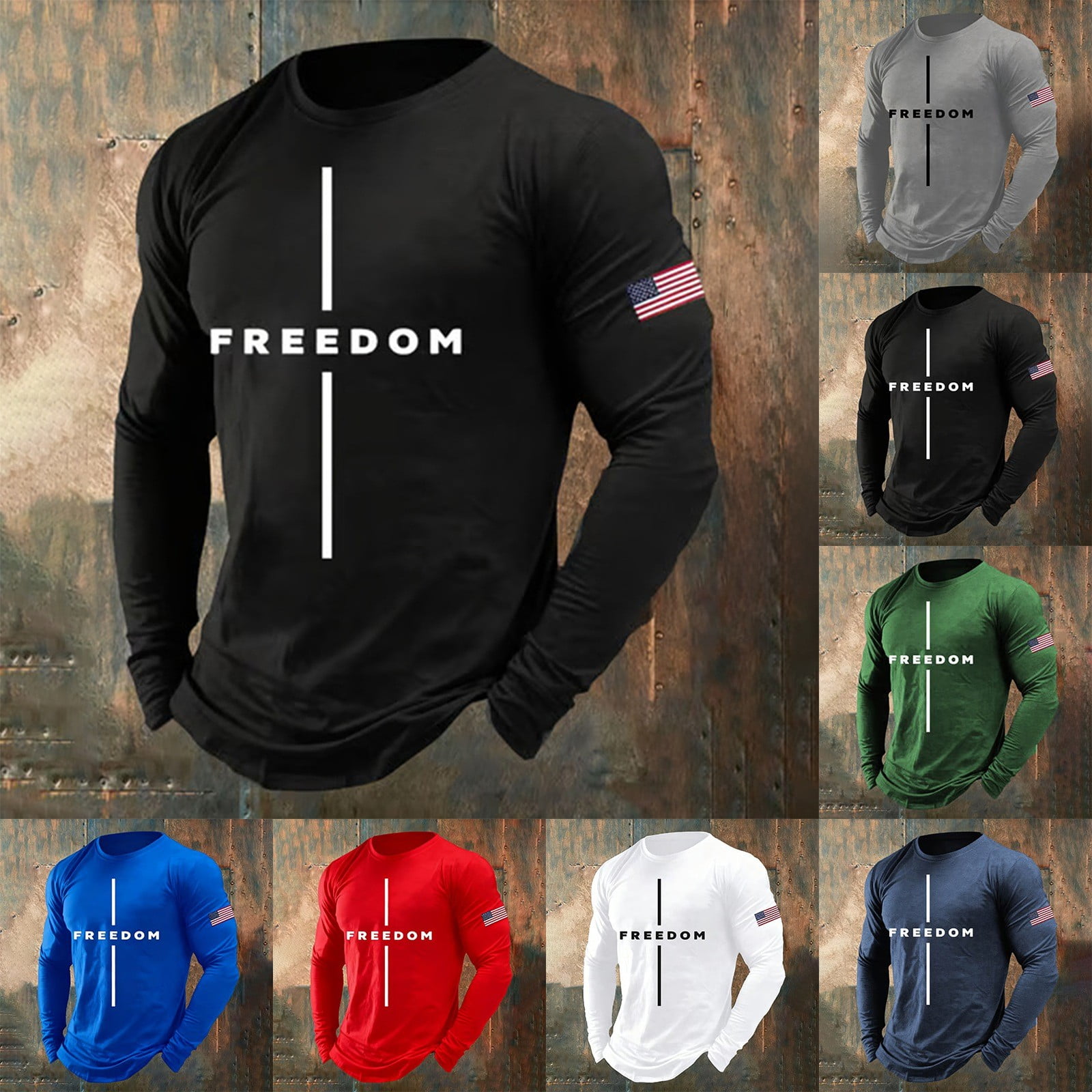 Ludearly Crew Neck Freedom Shirts for Men Long Sleeve T Shirt Soft ...