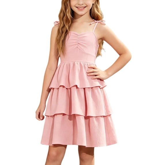 Ludearly Girls Summer Dress Spaghetti Strap Ruched Sweetheart Short ...