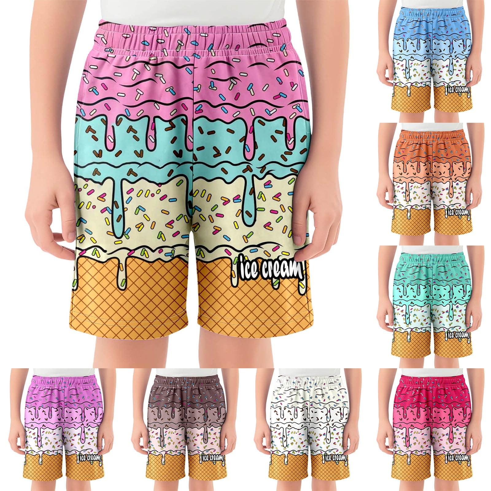 Ludearly Ice Cream Shorts Boys Girls Elastic Waist with Pockets Summer ...
