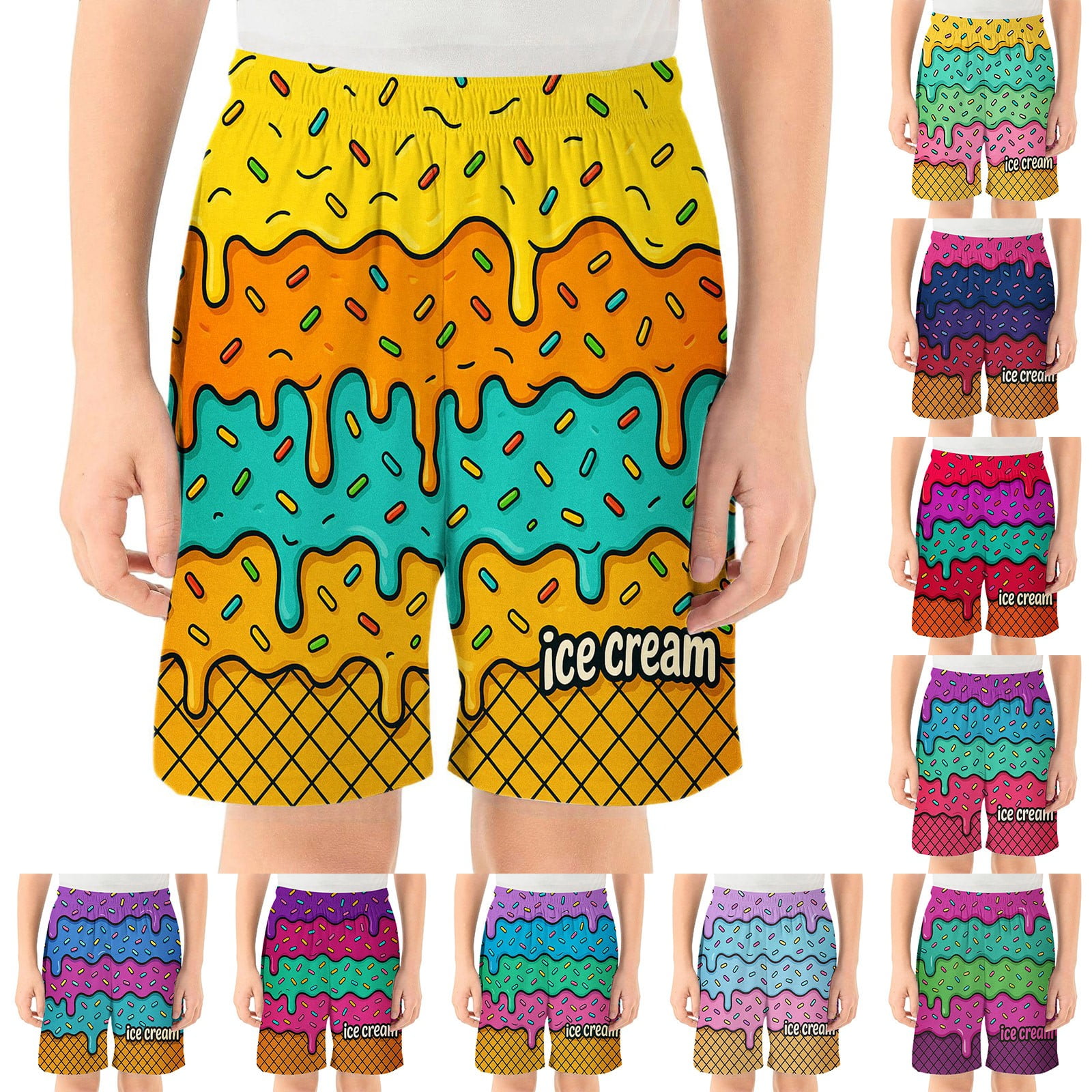 Ludearly Ice Cream Shorts girls Girls Elastic Waist with Pockets Summer ...