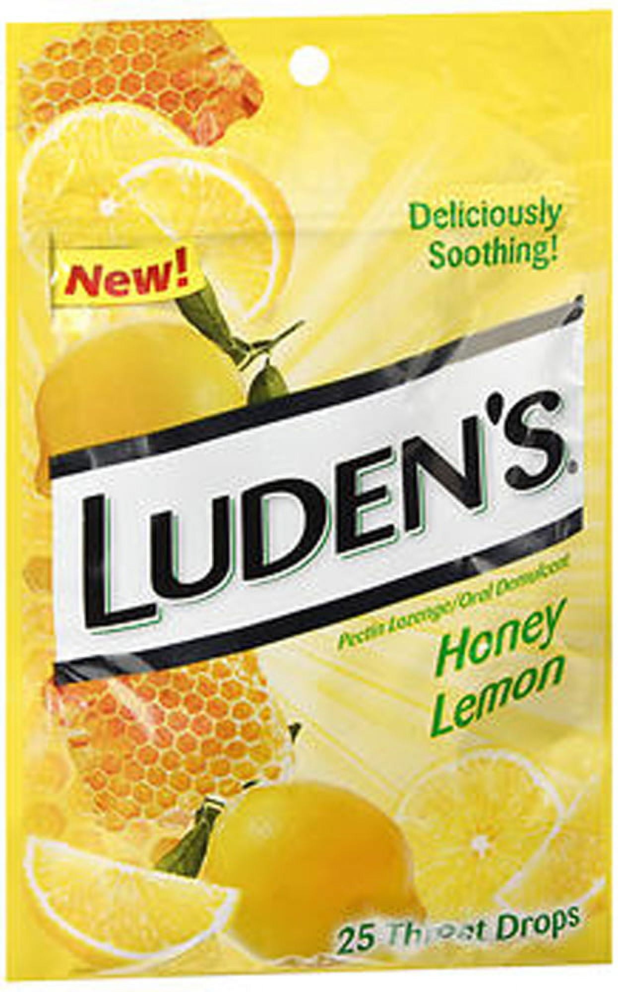 Luden's Honey Lemon Sore Throat Lozenges, Soothing Drops, 25 ct (Pack ...