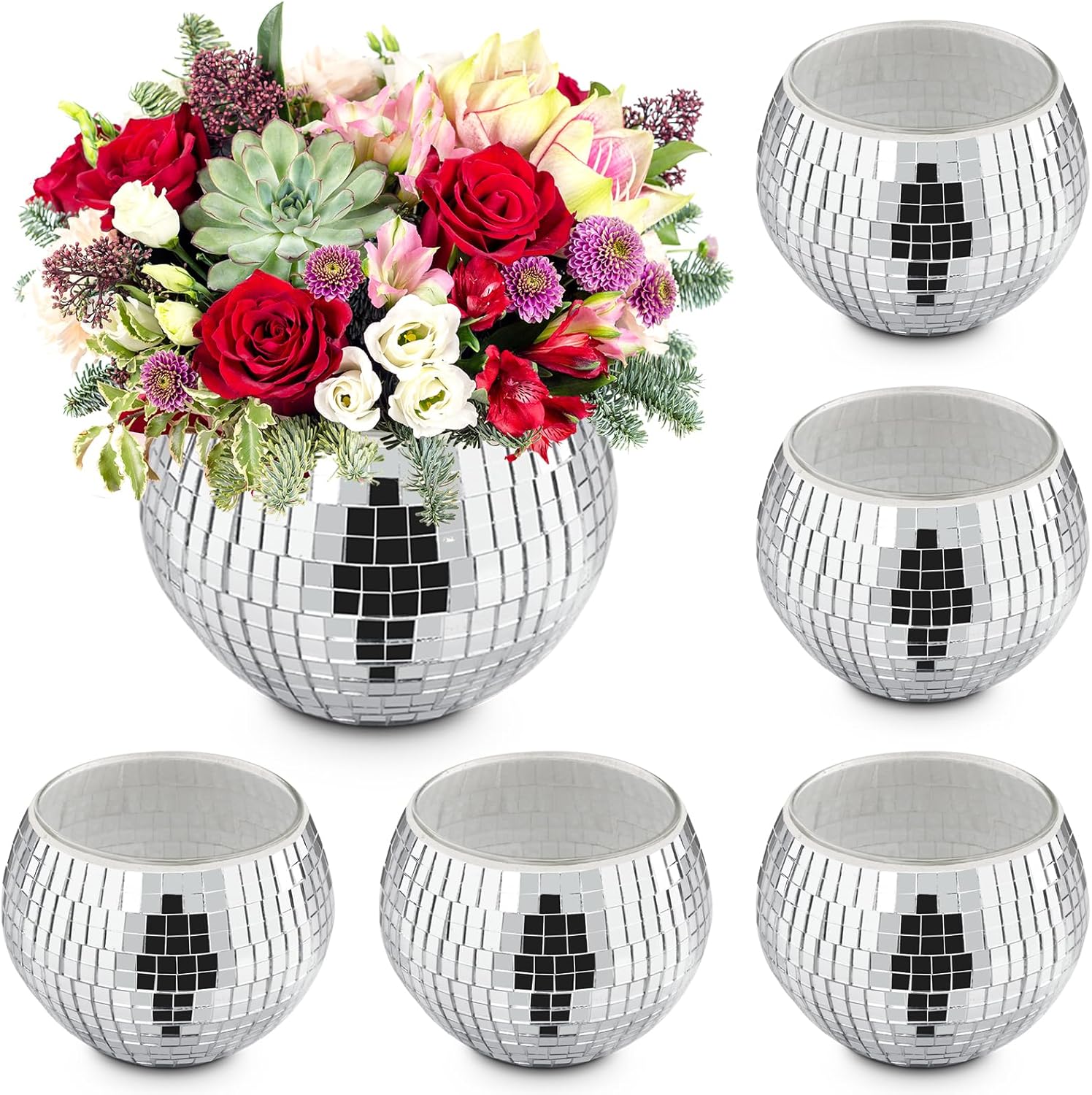 Luditek 6 Pcs Disco Ball Vases, Table Centerpieces for Wedding Birthday ...