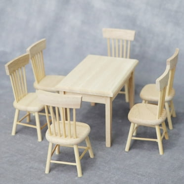 SDJMa Kids Miniature Dining Table & Chair Set, 1:12 Scale Wooden ...